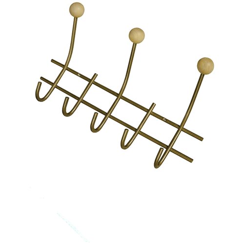 Вешалка настенная с деревянным шариком НВД-2-5 золотой металлик