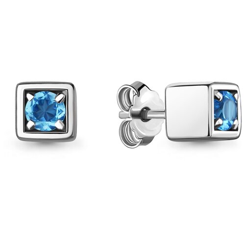 Серьги пусеты AQUAMARINE, серебро, 925 проба, топаз, голубой