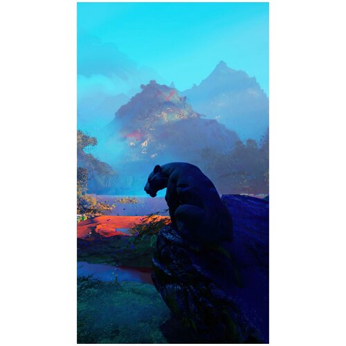 Постер / Плакат / Картина Пантера и горы 40х50 см в раме
