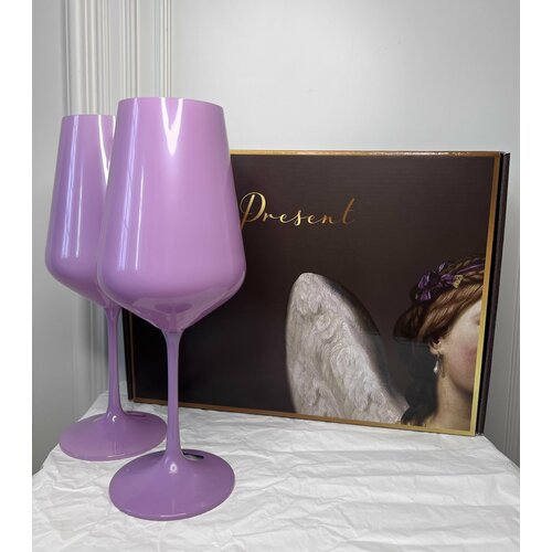 Набор бокалов для вина, 2 штуки, цвет розовый, подарочная упаковка, Чехия, Crystalex Bohemia Crystal.