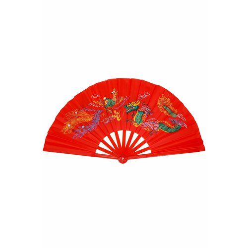 Веер складной ручной/ красный цвет, 62 см/для танцев/ веер китайский японский с рисунком дракона