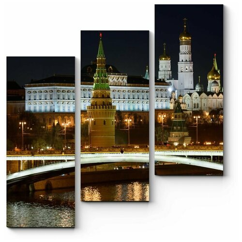 Модульная картина Ночный Кремль в отражении Москвы-реки 100x107