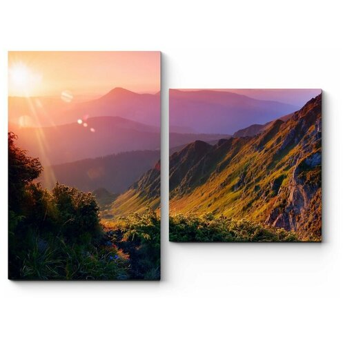 Модульная картина Летний пейзаж в горах на рассвете 150x113