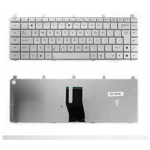 Клавиатура для ноутбука Asus N45, N45S, N45SF Series. Г-образный Enter. Серебристая, без рамки. PN: AENJ4701010.