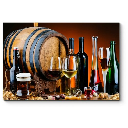 Модульная картина Натюрморт с деревянной бочкой и вином 40x27