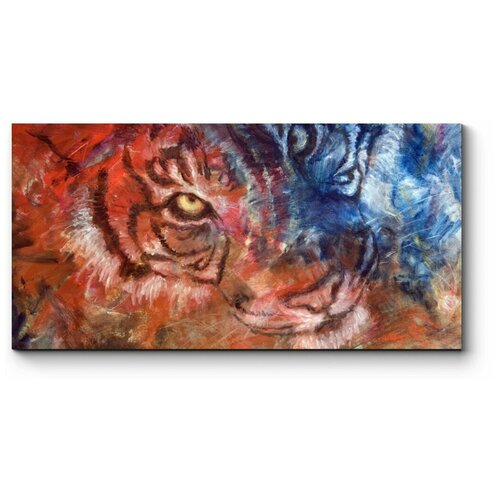 Модульная картина Тигр маслом на холсте 60x30