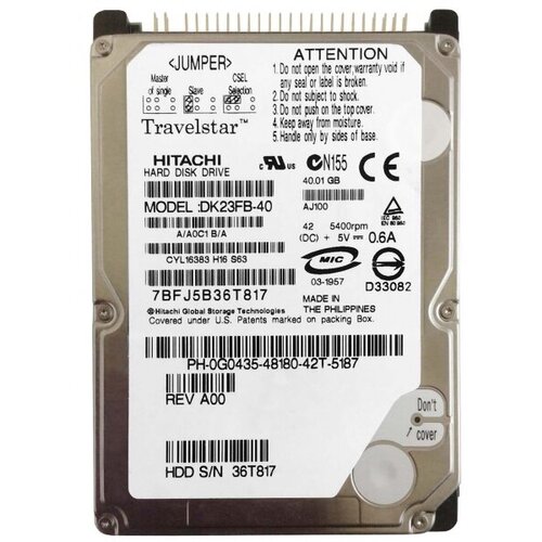 Жесткий диск Hitachi G0435 40Gb 5400 IDE 2,5" HDD