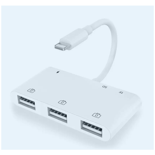 Адаптер Lightning - USB x 3 + SD + TF + PD для iPhone и iPad (Lightning to USB 3 Camera Reader HUB)