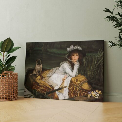 Картина на холсте (Дама с собачкой в лодке, репродукция ) 50 70 см/для интерьера/в комнату/на стену/в подарок