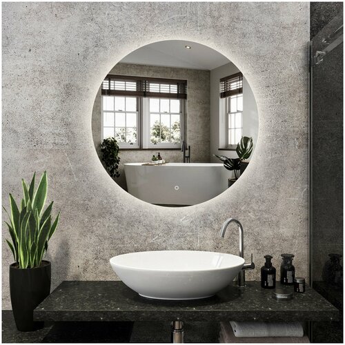 Зеркало круглое "CRATO" с LED подсветкой в ванную комнату, D= 85 см, настенное интерьерное зеркало в прихожую, навесное зеркало для ванной