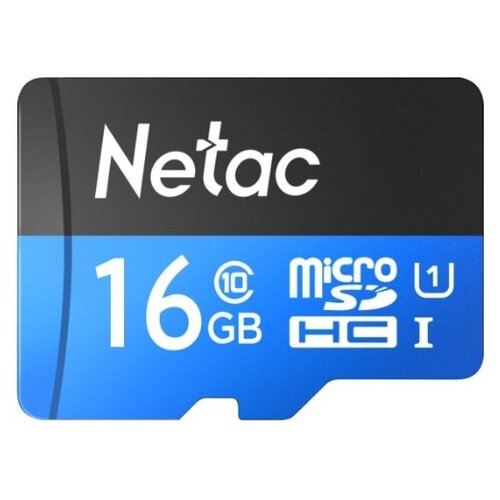 Карта памяти Netac microSDHC 16 ГБ Class 10, UHS Class 1, R 80 МБ/с, адаптер на SD, черный/синий