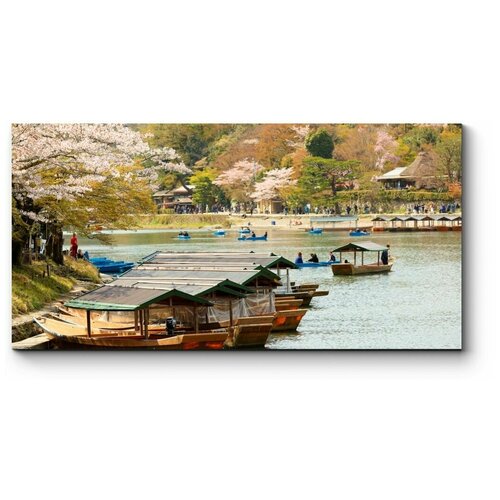 Модульная картина Цветение сакуры у берегов реки Кацура, Киото60x30