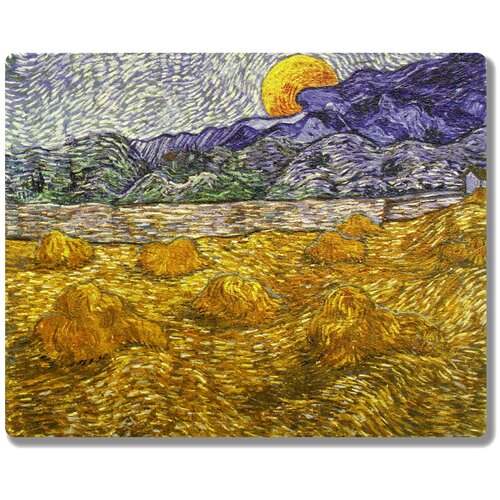 Репродукция картины Винсента Ван Гога "Вечерний пейзаж с восходящей луной". Интерьерная фреска на доске. 80х65см