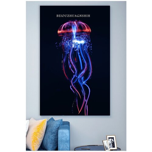 Картина (постер) для интерьера в гостиную/зал/спальню "Неоновая медуза", 60х80 см