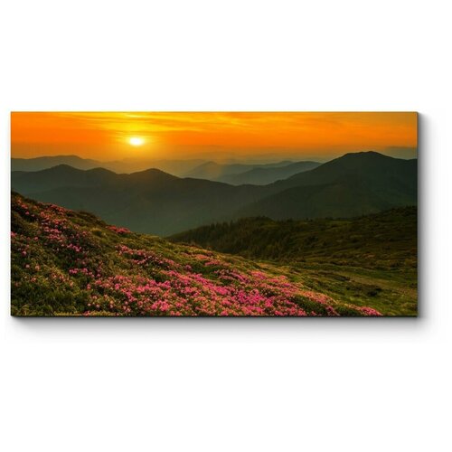 Модульная картина Волшебные розовые цветы в горах 180x90