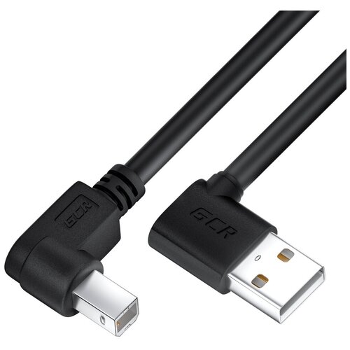 GCR Кабель 1.0m USB AM угловой левый/BM угловой левый, черный, 28/28 AWG, экран, армированный, морозостойкий