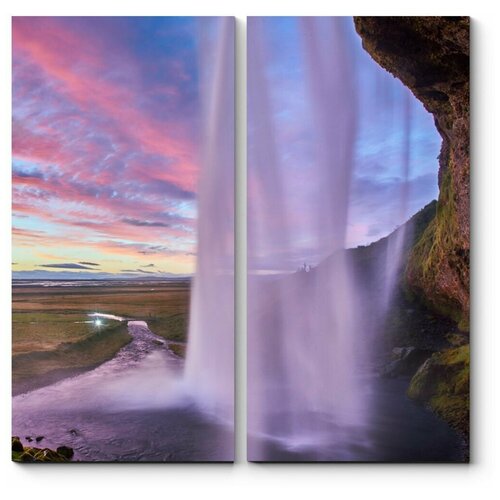 Модульная картина Красивый закат на водопаде80x80