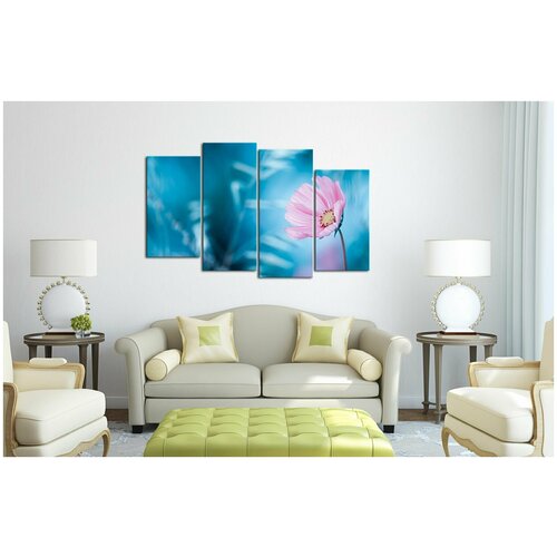 Модульная картина на Стекле - "Цветок на голубом фоне", размер 120х80 см
