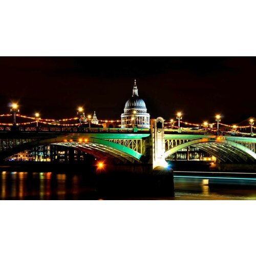 Картина на холсте 60x110 LinxOne "England ночь thames London" интерьерная для дома / на стену / на кухню / с подрамником