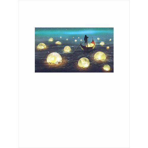 Картина Art IrbisPrint, фэнтези Сбор лун в лодку, 40 х 70 см натуральный холст на подрамнике