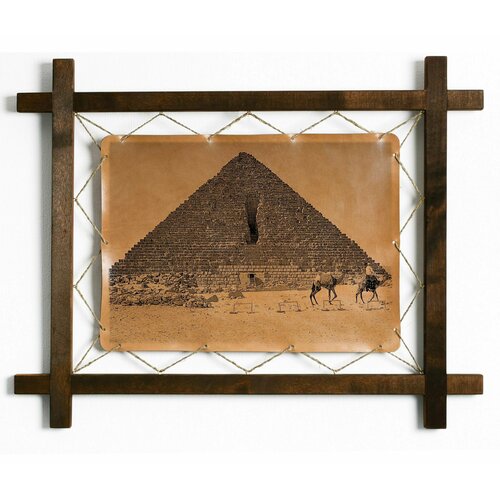Картина Пирамида Микерина, гравировка на натуральной коже, интерьерная для украшения и декора на стену в деревянной раме, подарок, BoomGift