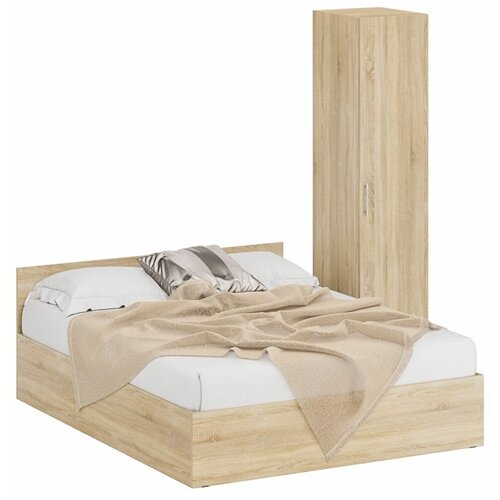 Кровать двуспальная 1600 с пеналом Стандарт, цвет дуб сонома, спальное место 1600х2000 мм, без матраса, основание есть