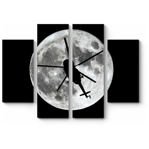Модульная картина Силуэт вертолета на фоне луны130x98