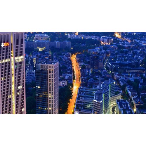 Картина на холсте 60x110 LinxOne "Ночной город вид сверху небоскребы" интерьерная для дома / на стену / на кухню / с подрамником