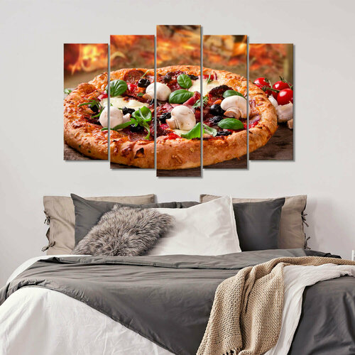 Модульная картина/Модульная картина на холсте/Модульная картина в подарок/пицца с грибами-pizza with mushrooms 150х100