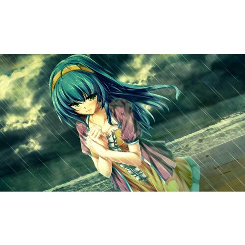 Картина на холсте 60x110 LinxOne "Touhou, девушка, аниме, дождь" интерьерная для дома / на стену / на кухню / с подрамником