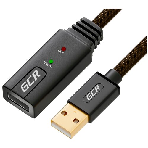 Удлинитель GCR USB - USB (GCR-UECa1), 7.5 м, черно-прозрачный