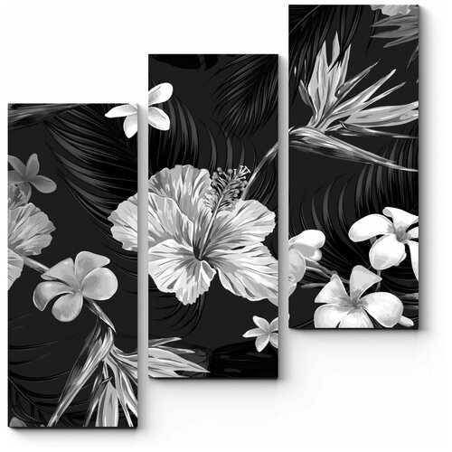 Модульная картина Черно-белый цветочный узор 140x149