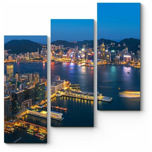 Модульная картина Сияющий ночными огнями Гонконг80x85