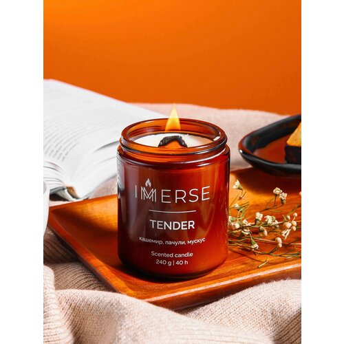 Ароматическая свеча с деревянным фитилем из соевого воска 240гр. аромат "TENDER" Кашемир, Пачули, Мускус