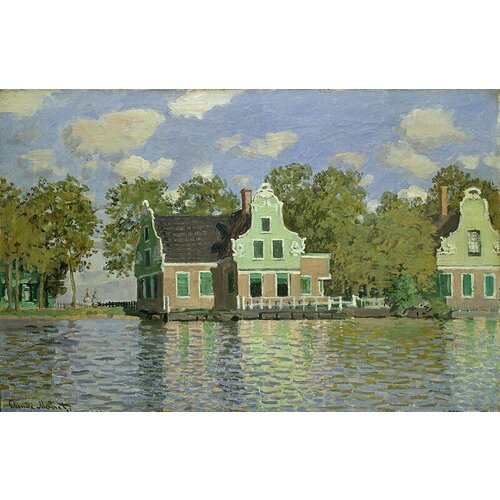 "Дома на берегу реки", Моне, Клод, картина (репродукция) (100х65 см / на подрамнике)
