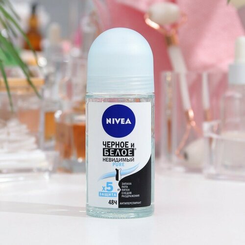 Антиперспирант Nivea Pure «Чёрное и Белое», шариковый, невидимый, 50 мл