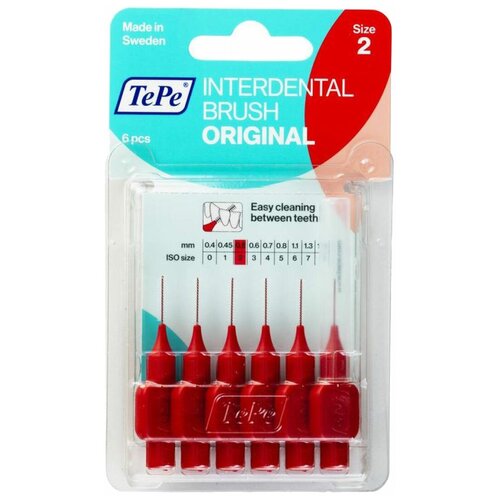 Зубной ершик TePe Original 2, red, 6 шт., диаметр щетинок 0.5 мм