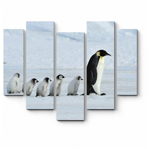 Модульная картина Семейство пингвинов на прогулке 111x90