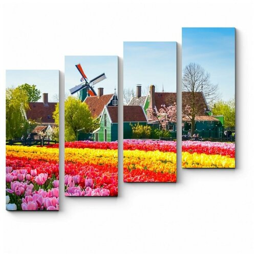 Модульная картина Тюльпановое поле, Амстердам 130x112