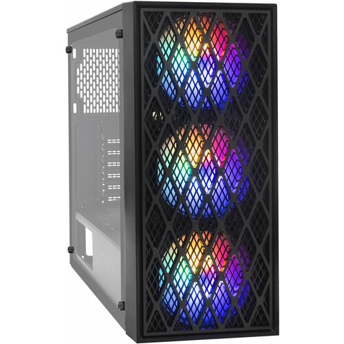 Корпус Miditower ExeGate EVO-8243-NPX600 (ATX, БП 600NPX с вент 12 см, 2*USB+1*USB3.0, черный, 3 вент. с RGB подсветкой, боковая панель - закаленное стекло) EX293018RUS