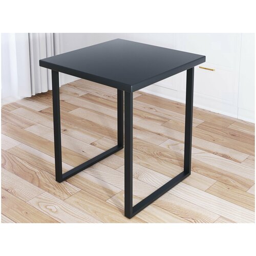 Стол кухонный Loft квадратный со столешницей цвета антрацит из массива сосны 40 мм и черными металлическими ножками, 80x80х75 см