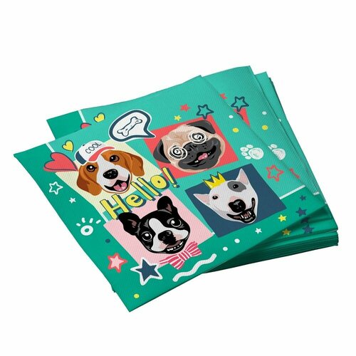 Салфетки бумажные ND Play / Собачки на зеленом (трехслойные 33х33 см, 20 шт)