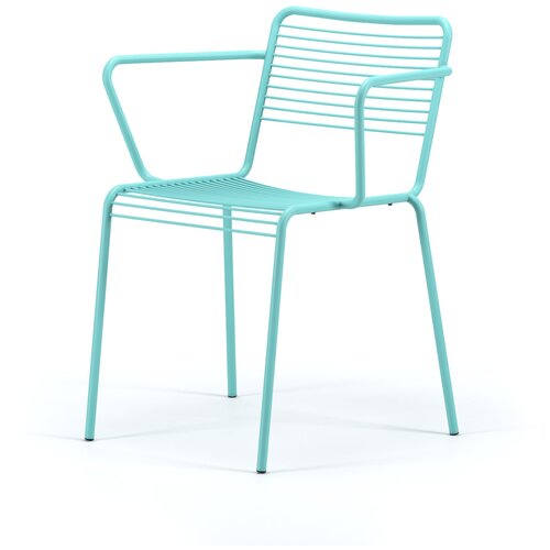 ArtCraft / Дизайнерский стул на металлокаркасе Cast LR с подлокотниками бирюзового цвета, металлические стулья для кухни, кресло для кафе, ресторана, садовый стул