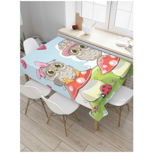 Скатерть прямоугольная JoyArty на кухонный стол "Влюбленные на мухоморчиках" из оксфорда, 180x145 см