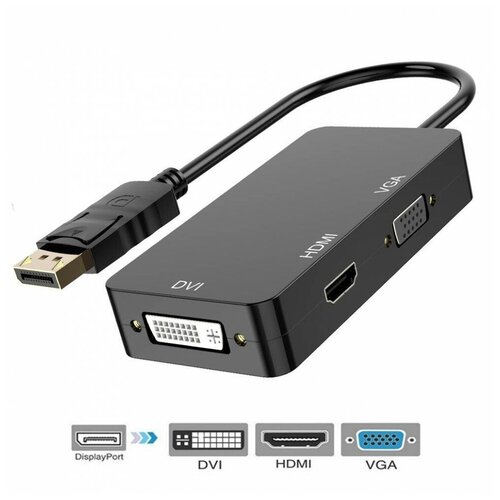 Переходник-адаптер DisplayPort to HDMI/VGA/DVI, черный