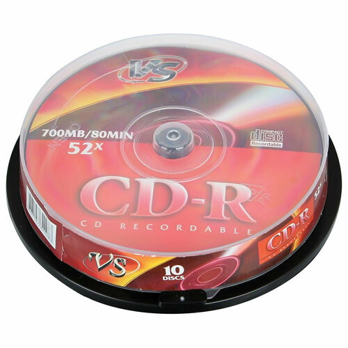 Диски CD-R VS 700 Mb 52x, комплект 10 шт, Cake Box, VSCDRCB1001