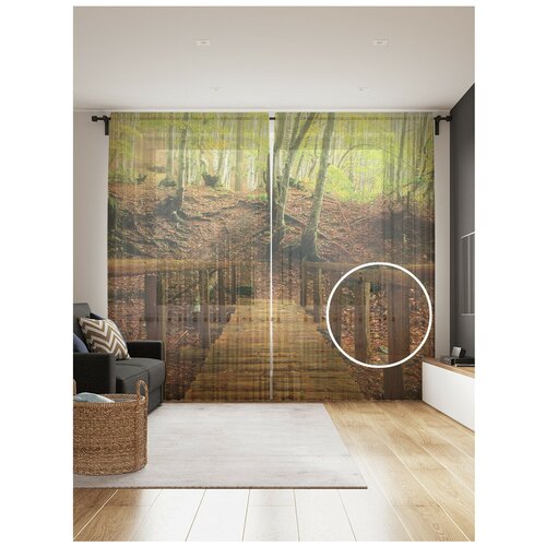 Тюль для кухни и спальни JoyArty "Манящий лес", 2 полотна со шторной лентой шириной по 145 см, высота 265 см.