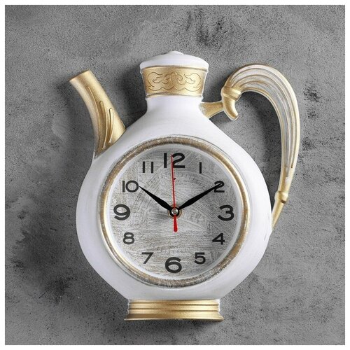 Часы настенные Рубин серия: Кухня, "Чайник", 26,5х24 см, корпус белый с золотом