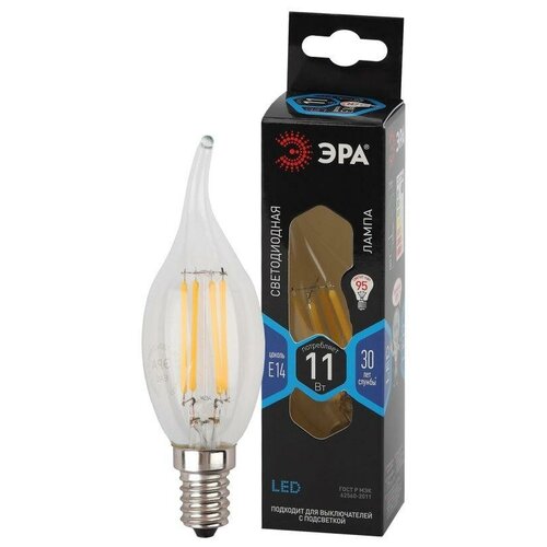 Лампа светодиодная филаментная F-LED BXS-11W-840-E14 BXS 11Вт свеча на ветру 4000К нейтр. бел. E14 | код. Б0047002 | Эра (4шт. в упак.)
