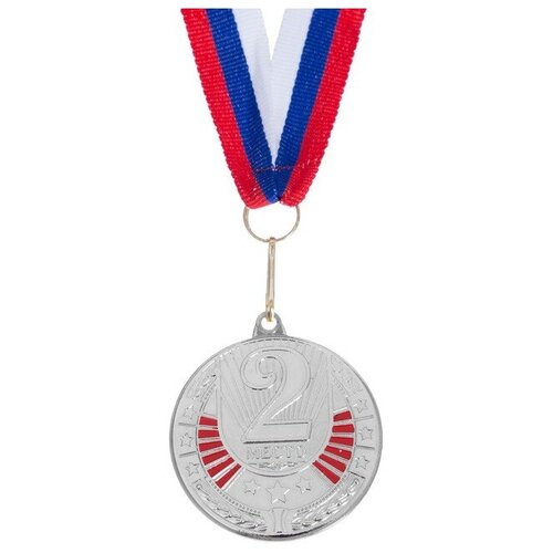 Медаль призовая с заливкой, 2 место, серебро, d=5 см